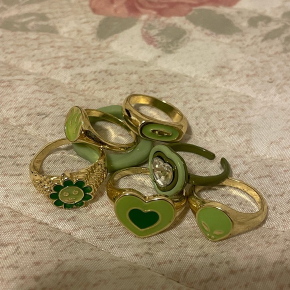 SHEIN | Jewelry | Y2k Green Rings Set | Poshmark
